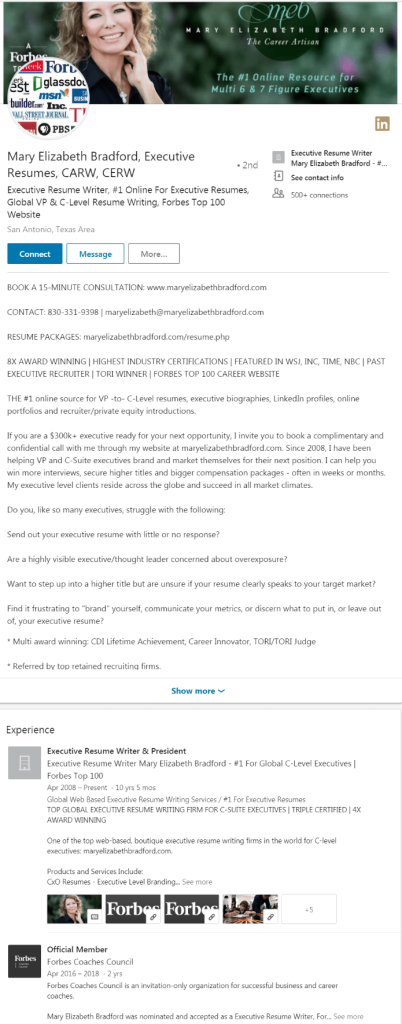 Executive LinkedIn Profile Samples | CEO Resume Writer